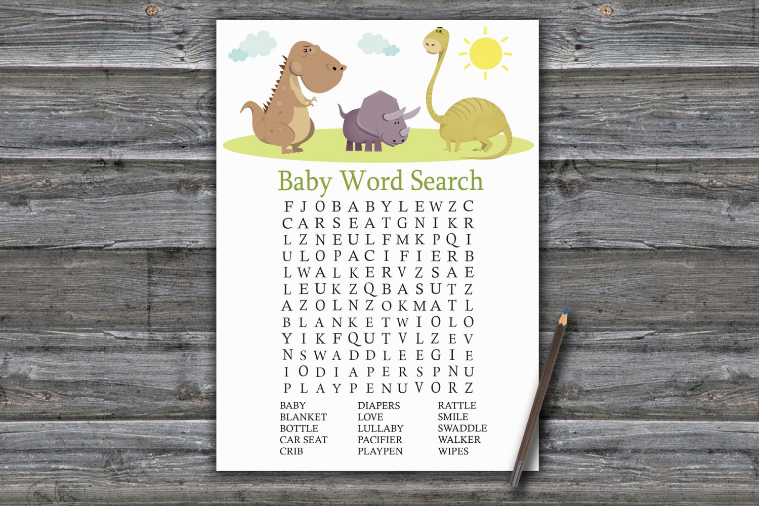 Dinosaur Baby Shower Word Search Game,Dinosaur Baby shower games ...