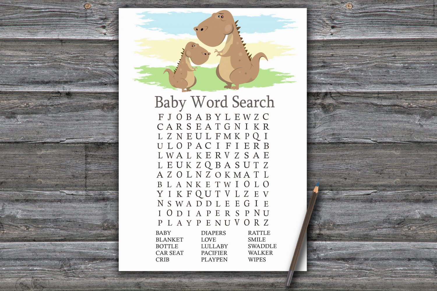 Dinosaur Baby Shower Word Search Game,T-Rex Baby shower games,INSTANT ...
