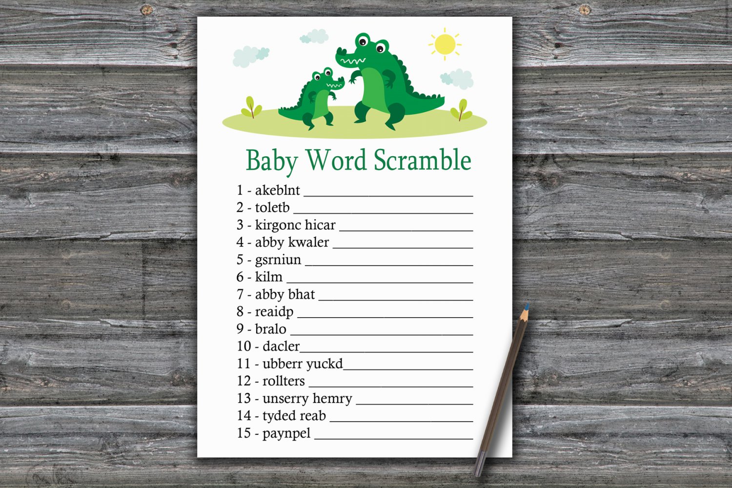 Cute Alligator Baby Word Scramble Game,Cute Alligator Baby shower games ...