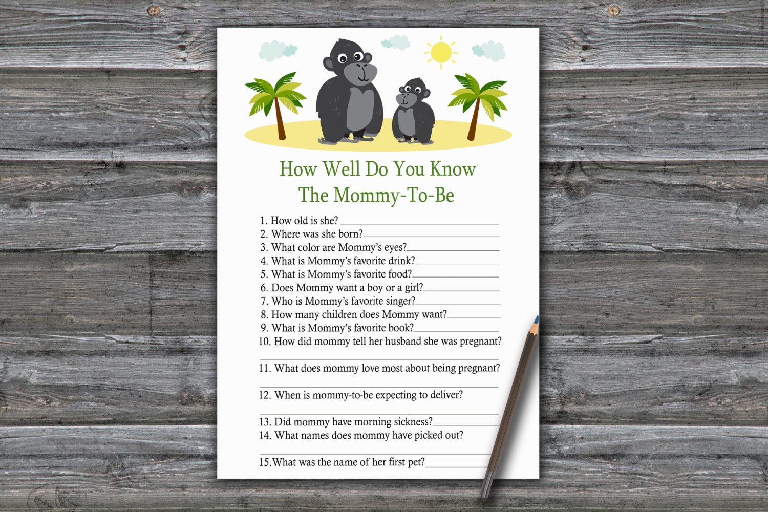 Gorilla How Well Do You Know Game,Gorilla Baby shower games,INSTANT ...