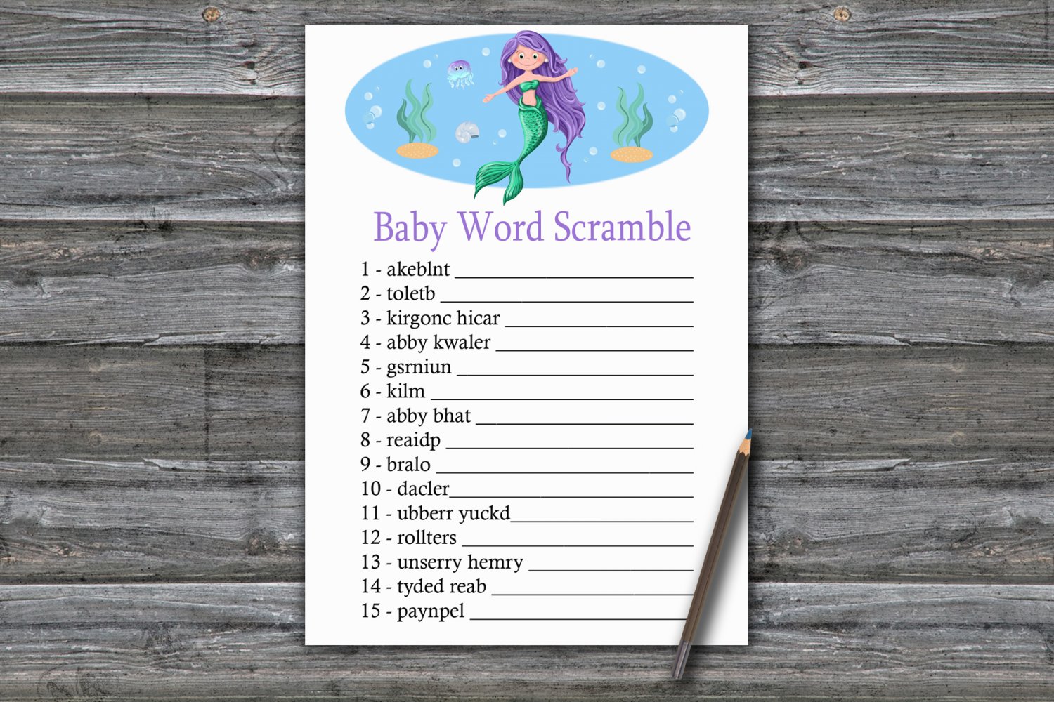 Mermaid Baby Word Scramble Game,Mermaid Baby shower games,INSTANT ...