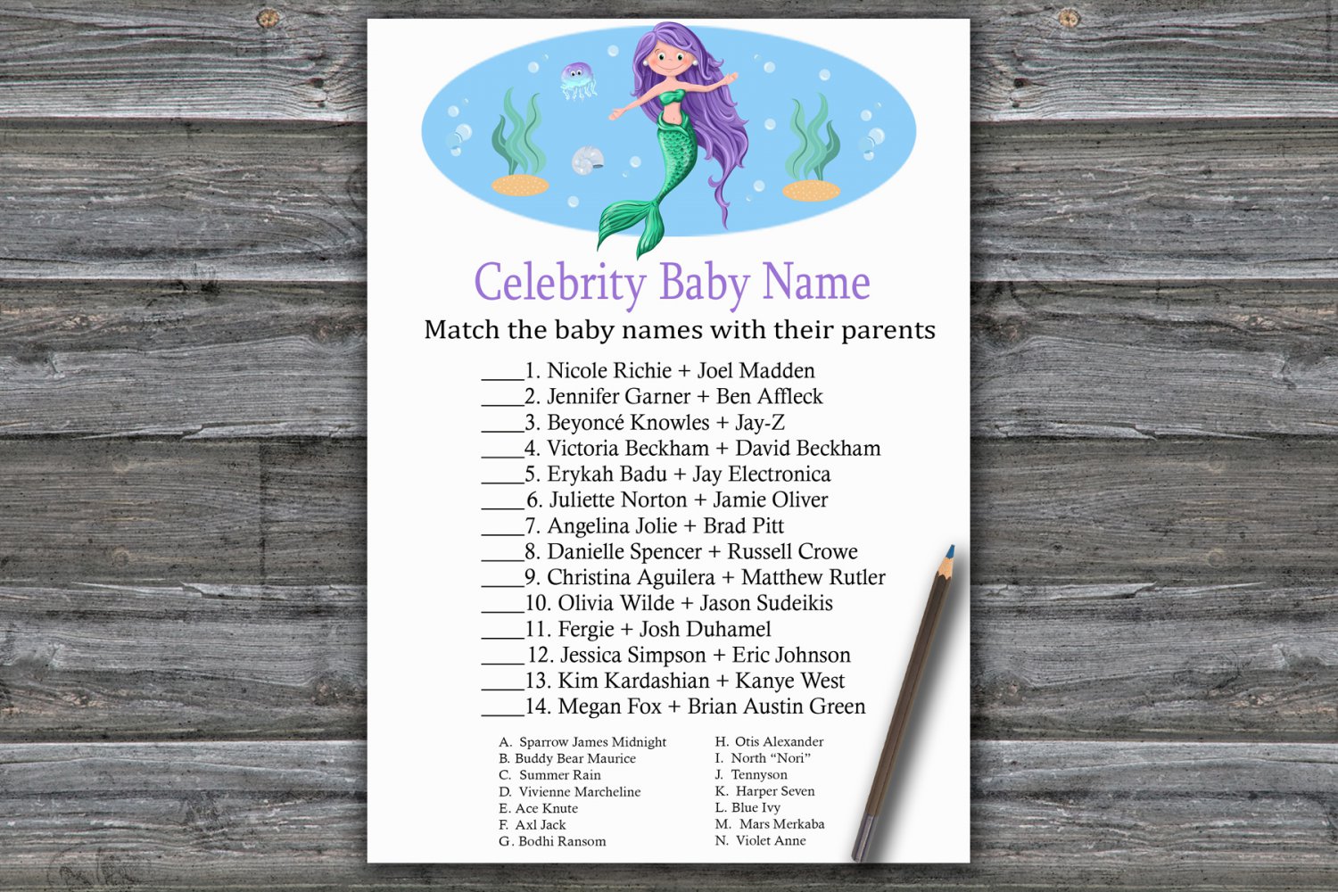 Mermaid Celebrity Baby Name Game,Mermaid Baby shower games,INSTANT ...
