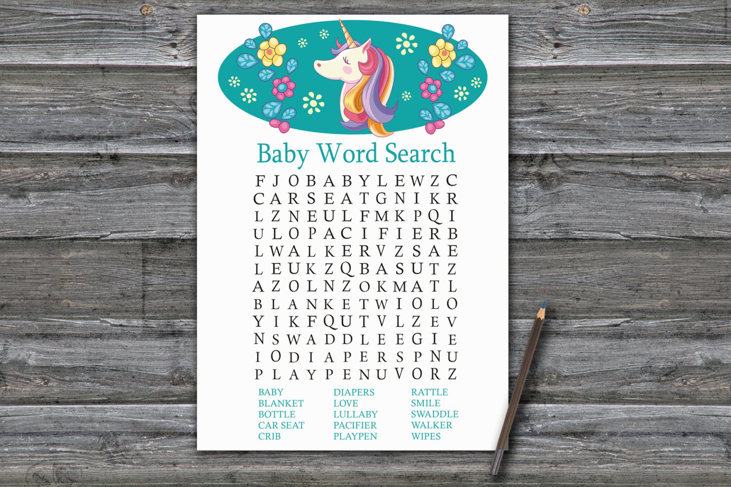 Unicorn Baby Shower Word Search Game,Unicorn Baby shower games,INSTANT ...