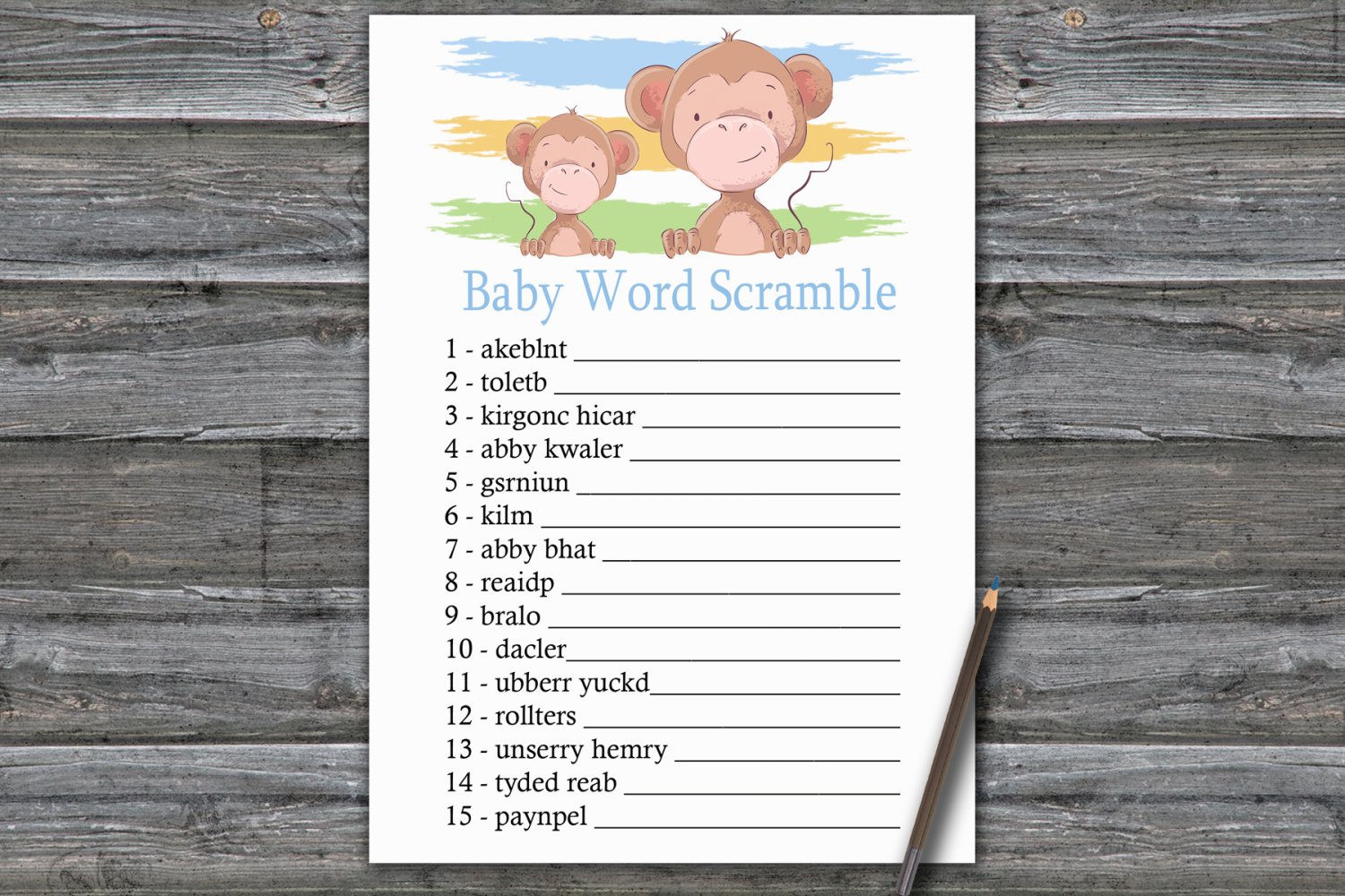 Monkey Baby Word Scramble Game,Monkey Baby shower games,INSTANT ...