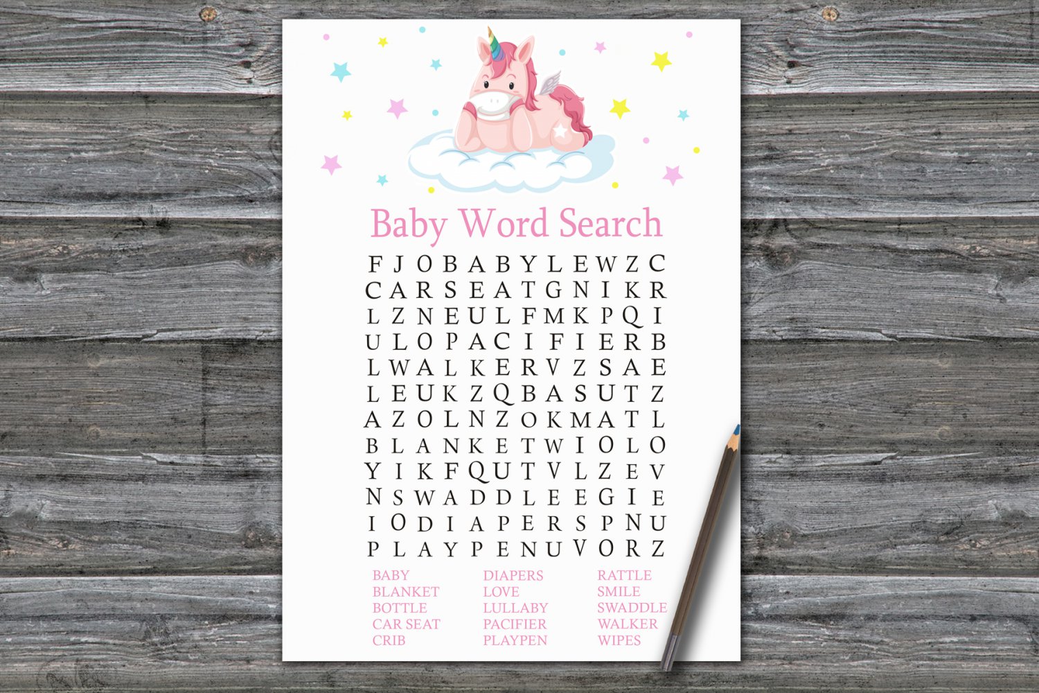 Unicorn Baby Shower Word Search Game,Unicorn Baby shower games,INSTANT ...