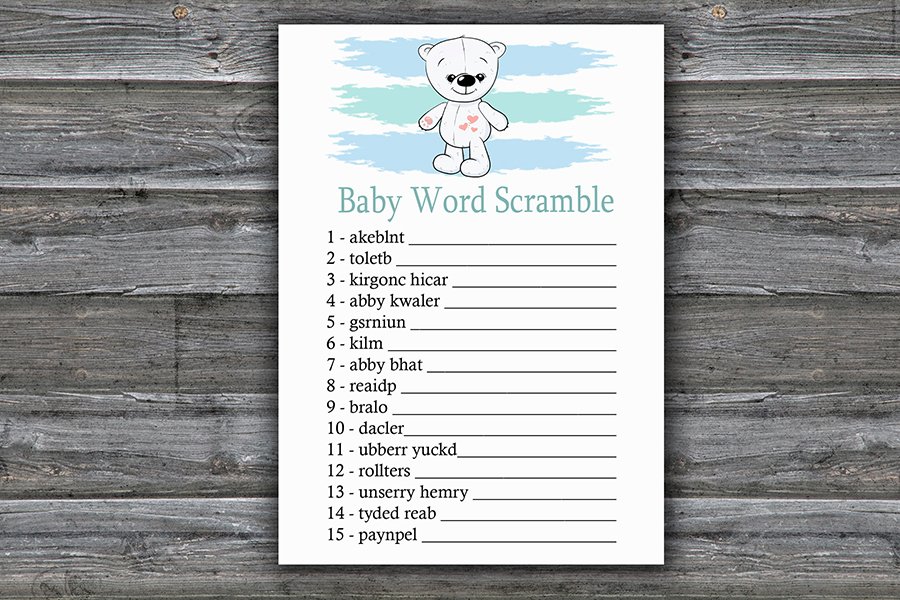 Polar bear Baby Word Scramble Game,Polar bear Baby shower games,INSTANT ...