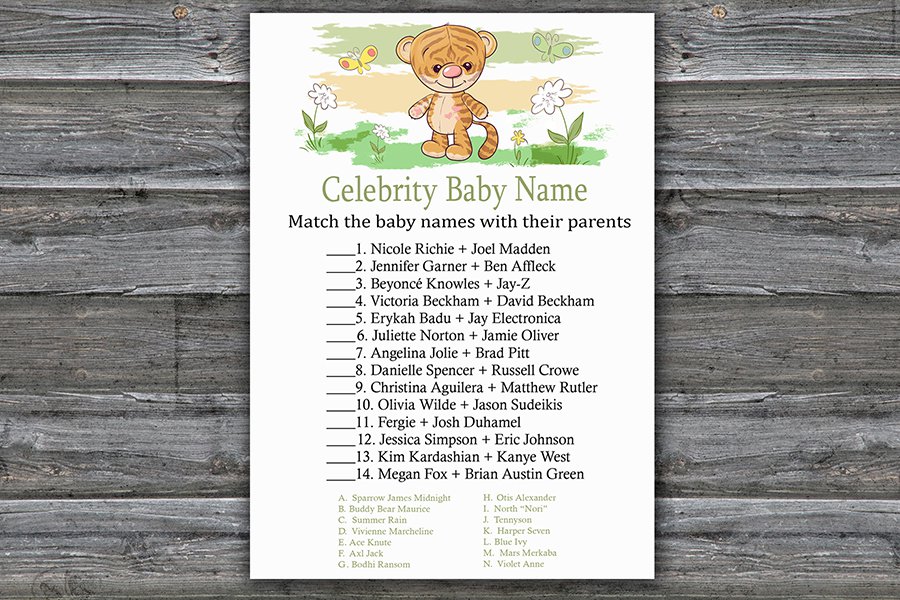 Cute Tiger Celebrity Baby Name Game,Cute Tiger Baby shower games ...