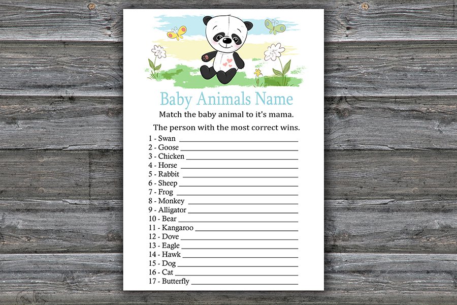 Cute panda Baby Animals Name Game,Cute panda Baby shower games,INSTANT ...