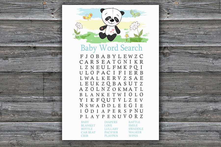 Cute panda Baby Shower Word Search Game,Cute panda Baby shower games ...