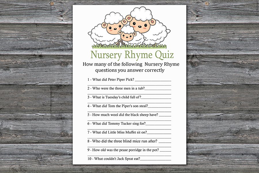 Cute Lambs Nursery Rhyme Quiz Game,Cute Lambs Baby shower games,INSTANT ...