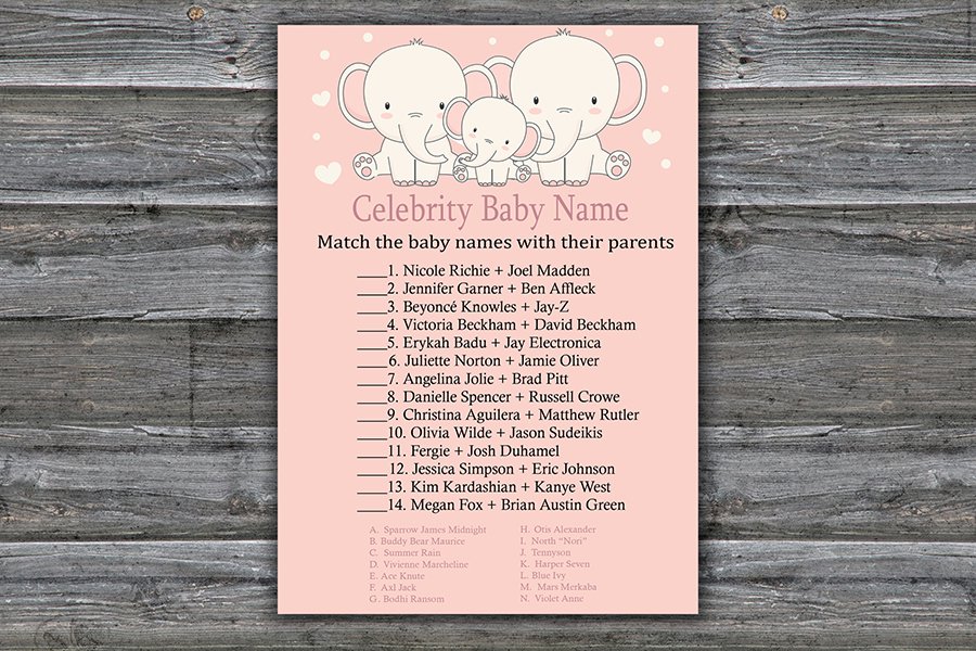 Elephant Celebrity Baby Name Game,Elephant Baby shower games,INSTANT ...