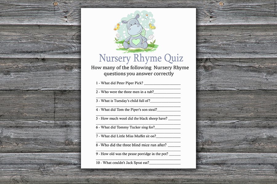 Blue Hippo Nursery Rhyme Quiz Game,Blue Hippo Baby shower games,INSTANT ...