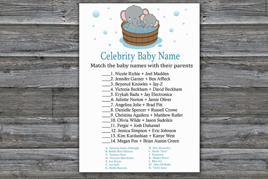 Cute elephant Celebrity Baby Name Game,Cute elephant Baby shower games ...