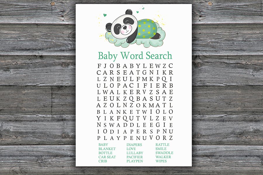 Sleeping panda Baby Shower Word Search Game,Sleeping panda Baby shower ...