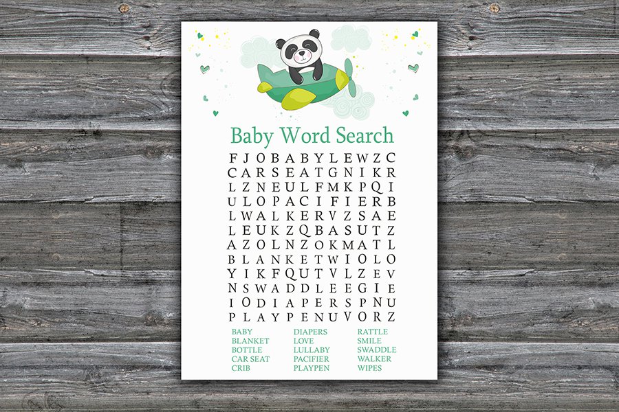 Cute panda Baby Shower Word Search Game,Cute panda Baby shower games ...