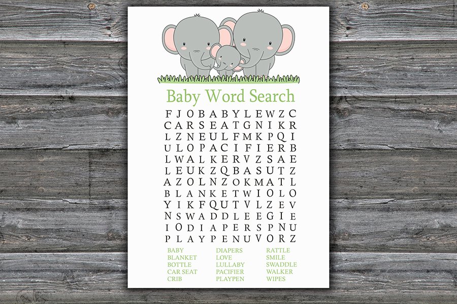 Elephants Baby Shower Word Search Game,Elephants Baby shower games ...