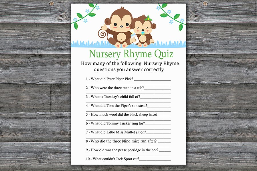Baby Monkey Nursery Rhyme Quiz Game,Monkey Baby shower games,INSTANT ...