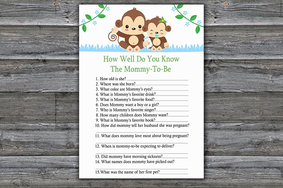 Baby Monkey How Well Do You Know Game,Monkey Baby shower games,INSTANT ...