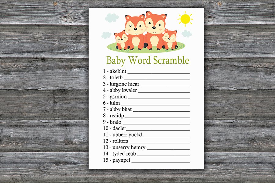 Fox Baby Word Scramble Game,Fox Baby shower games,INSTANT DOWNLOAD--295