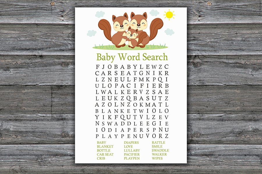 Squirrel Baby Shower Word Search Game,Squirrel Baby shower games ...