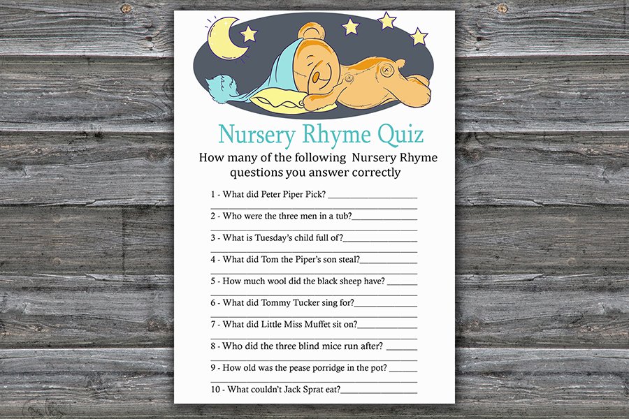Teddy bear Nursery Rhyme Quiz Game,Sleepy Teddy bear Baby shower games ...