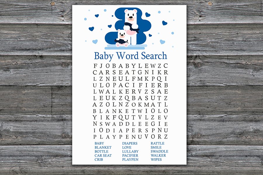 Polar bear Baby Shower Word Search Game,Polar bear Baby shower games ...