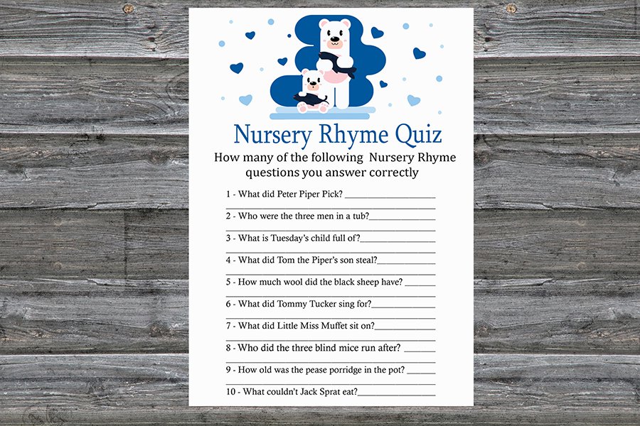 Polar bear Nursery Rhyme Quiz Game,Polar bear Baby shower games,INSTANT ...