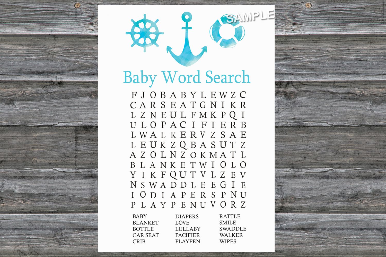 Nautical Baby Shower Word Search Game,Nautical Baby shower games ...