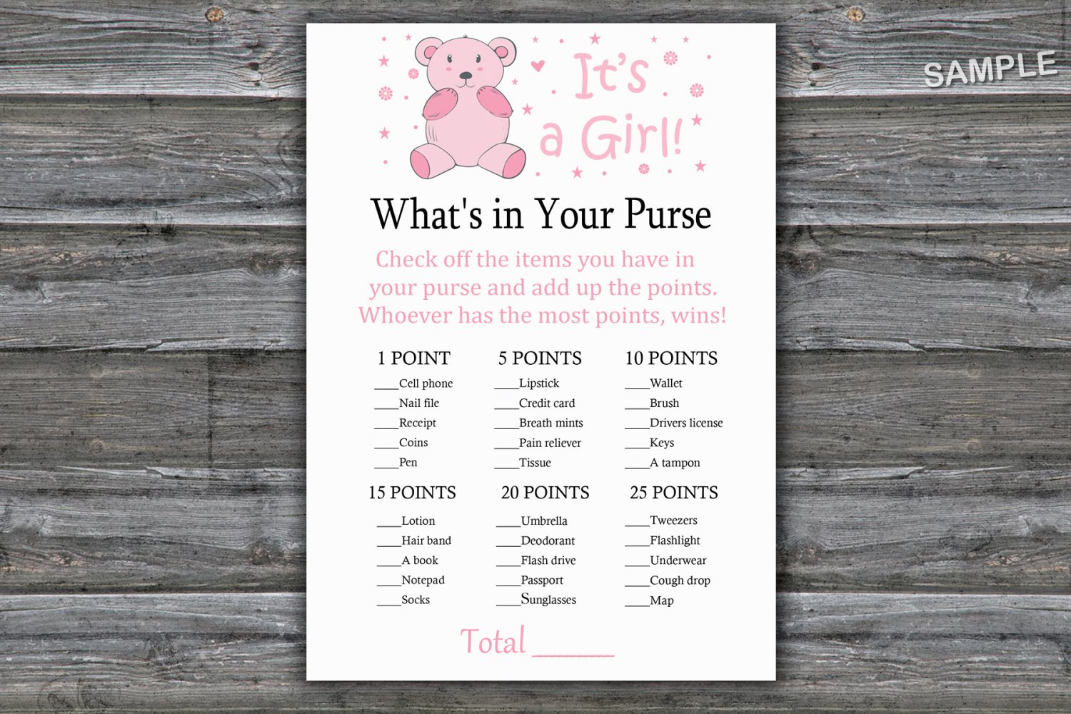 Teddy bear What's in your purse game,Teddy bear Baby shower games ...