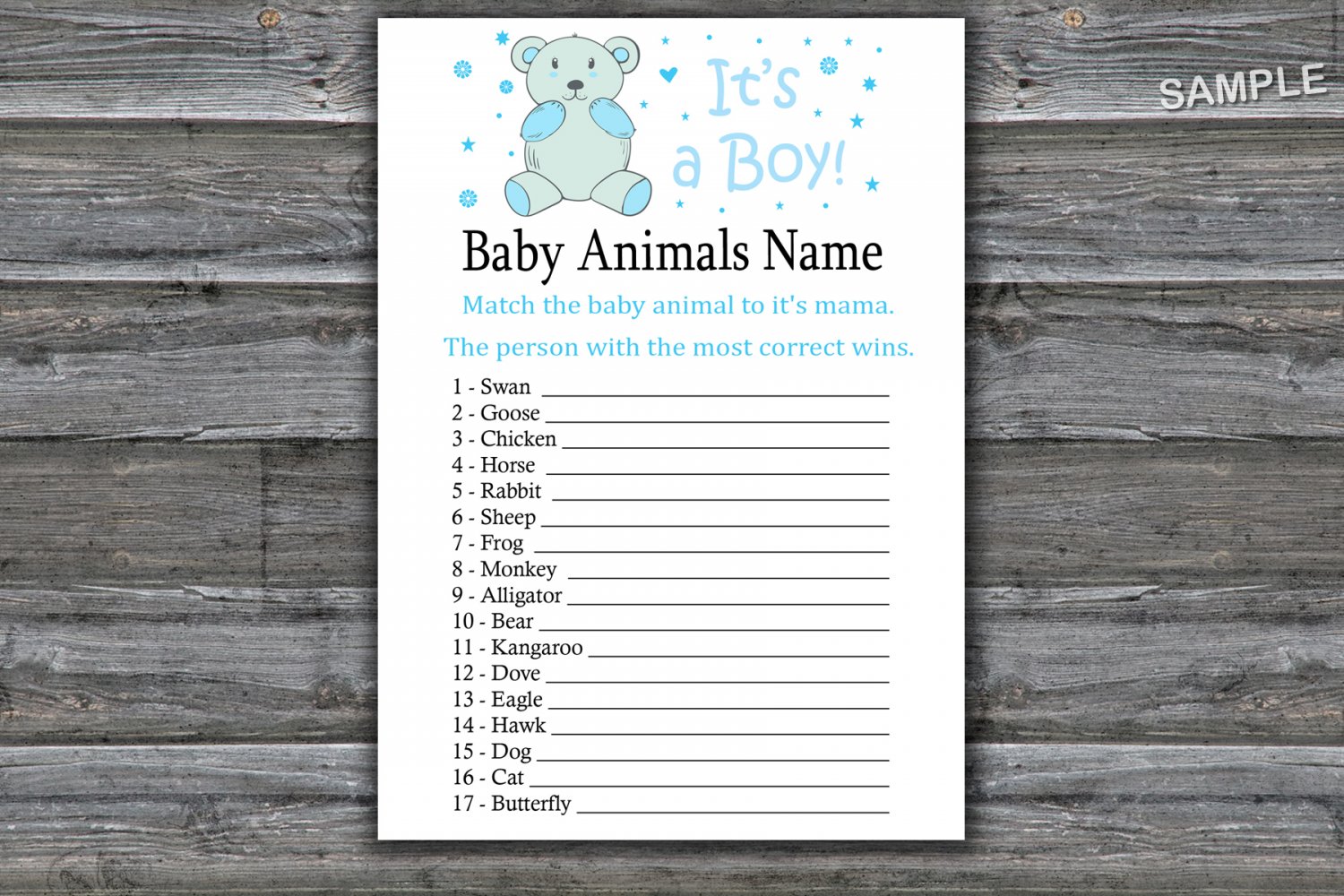 Blue Teddy bear Baby Animals Name Game,Teddy bear Baby shower games ...