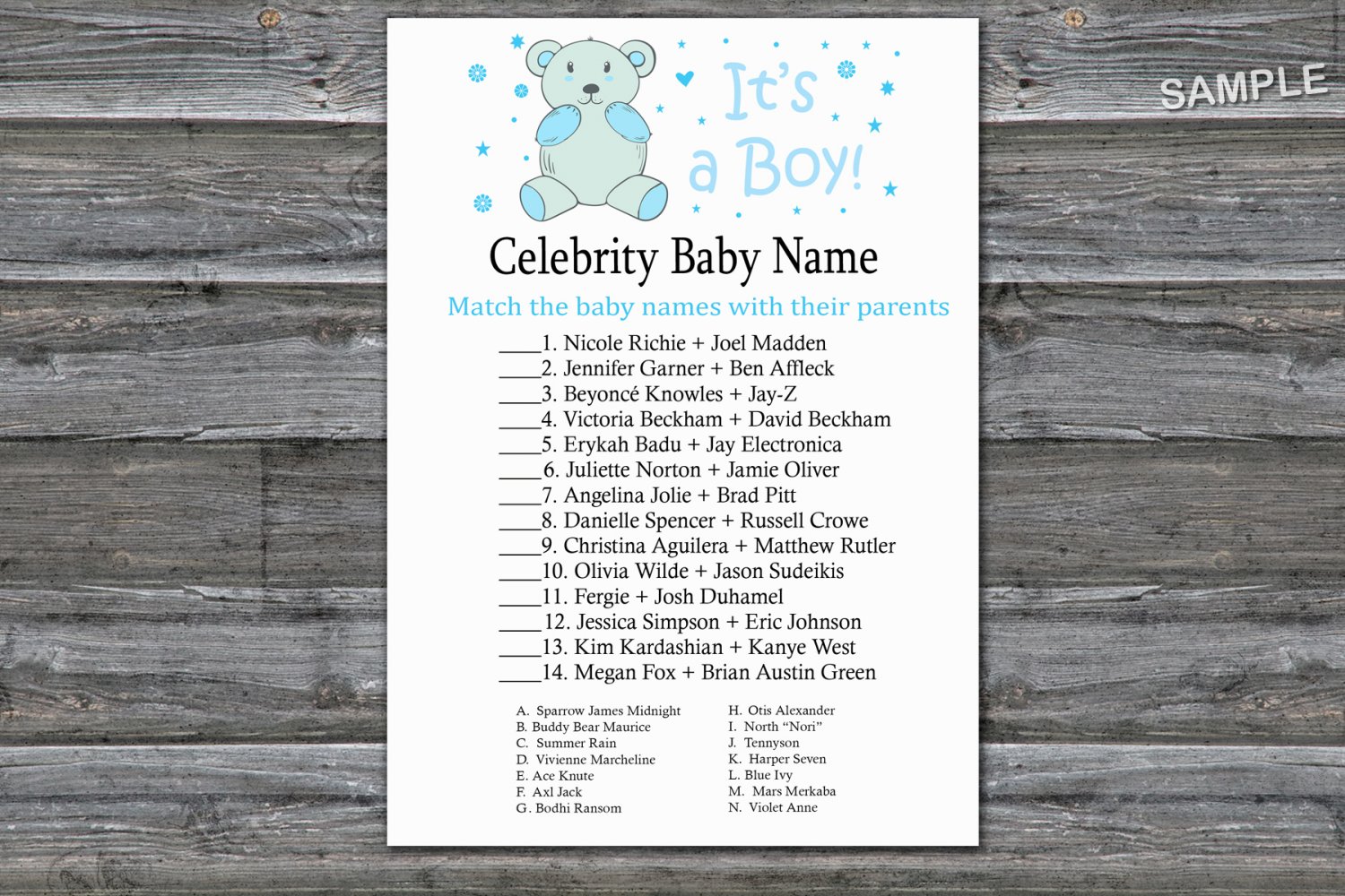 Blue Teddy bear Celebrity Baby Name Game,Teddy bear Baby shower games ...