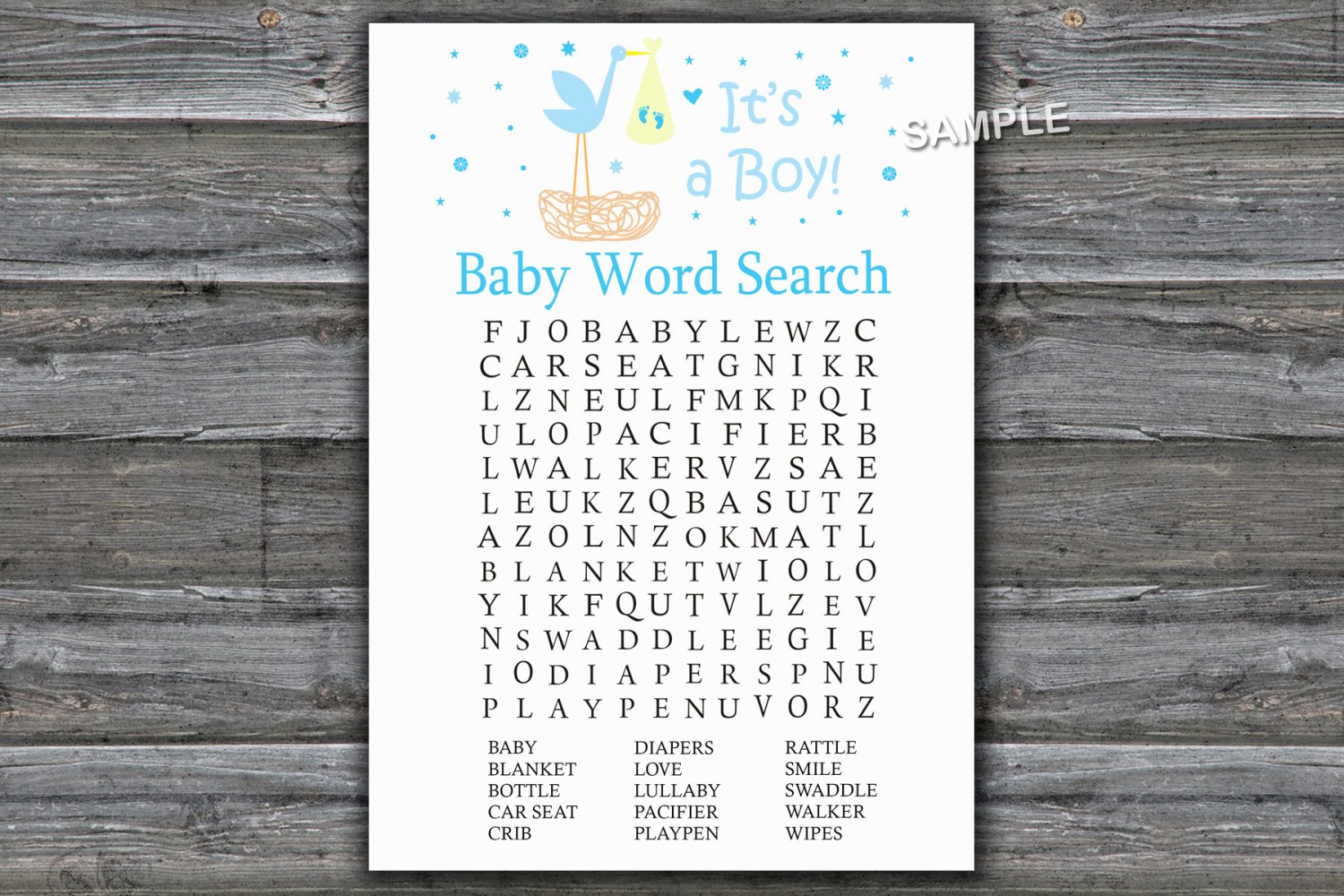 Stork nest Baby Shower Word Search Game,Stork nest Baby shower games ...