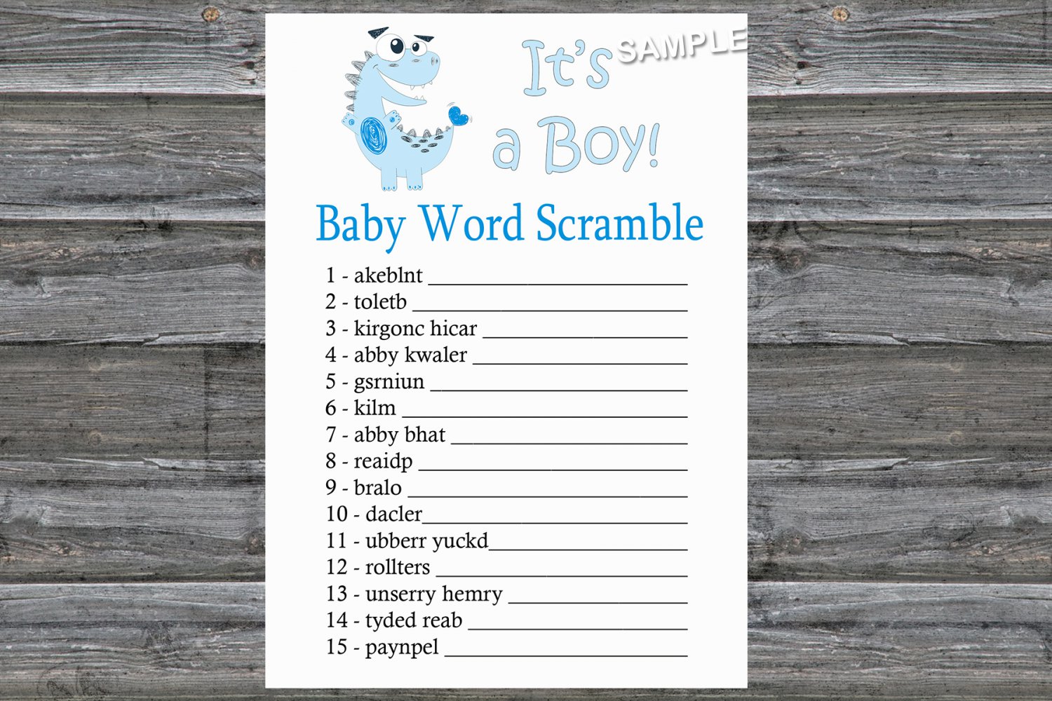 Blue Dinosaur Baby word scramble game,Blue Dinosaur Baby shower games ...