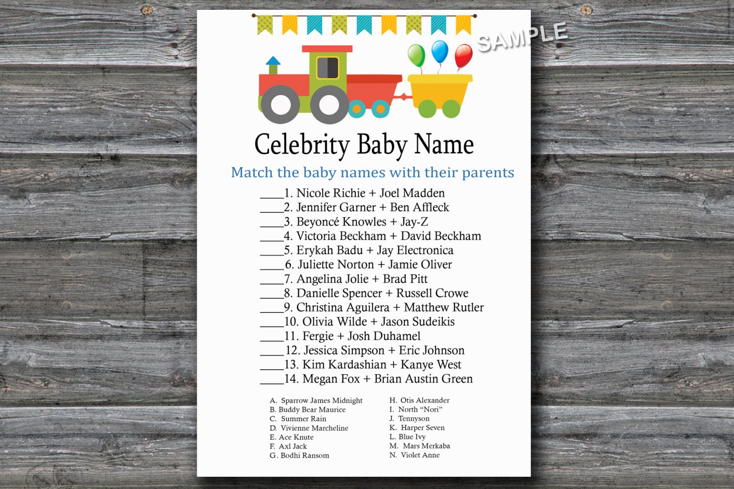 Toy train Celebrity Baby Name Game,Toy train Baby shower games,INSTANT ...
