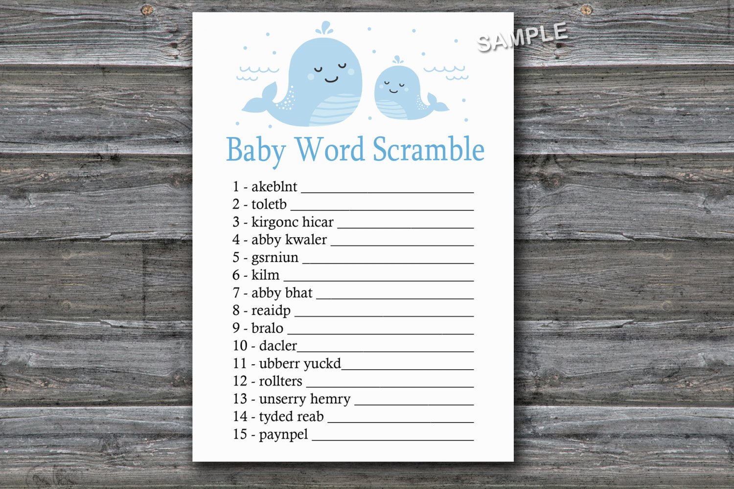 Blue Whale Baby word scramble game,Whale Baby shower games,INSTANT ...