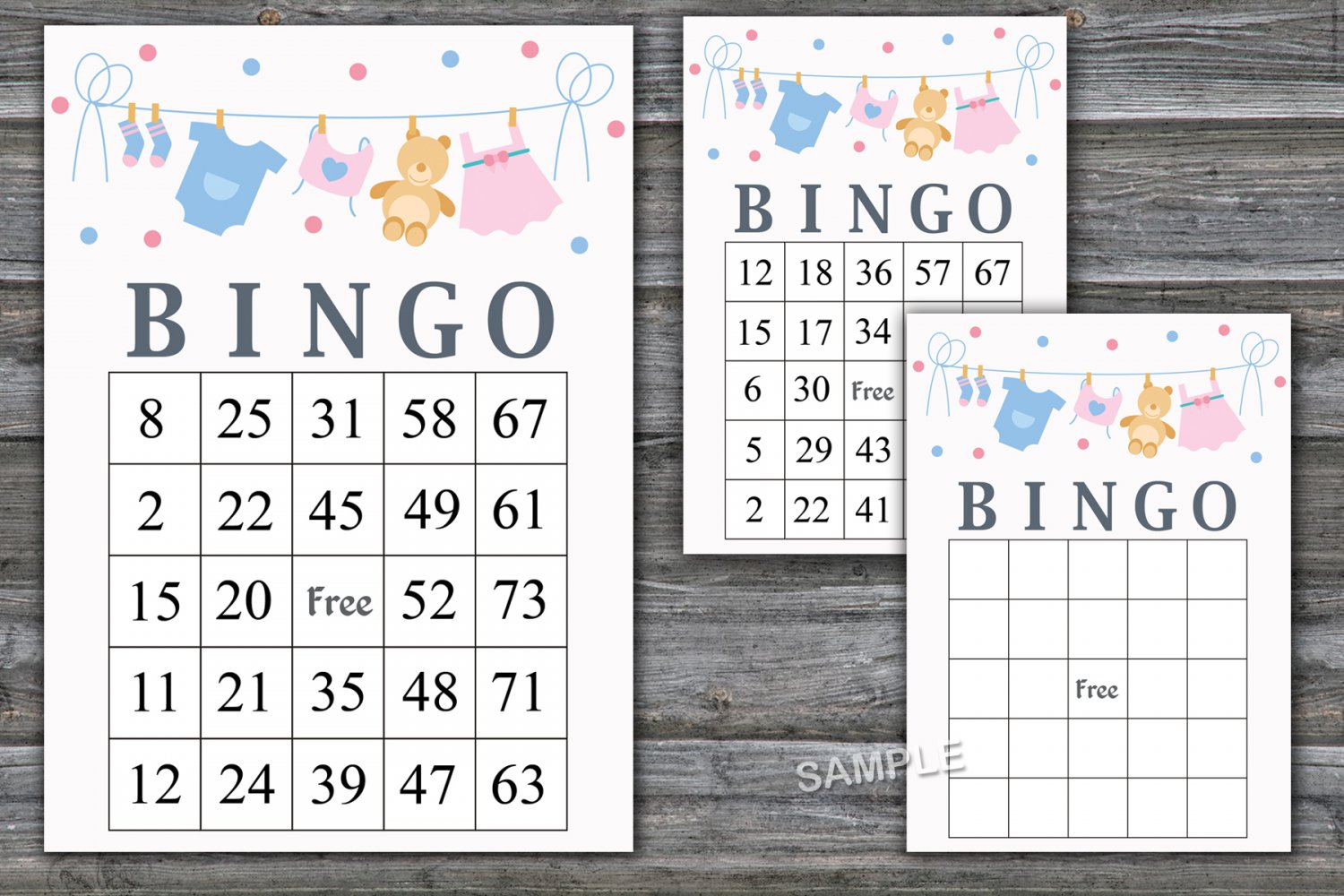 Clothesline bingo game,birthday bingo games,60 Printable card,INSTANT ...