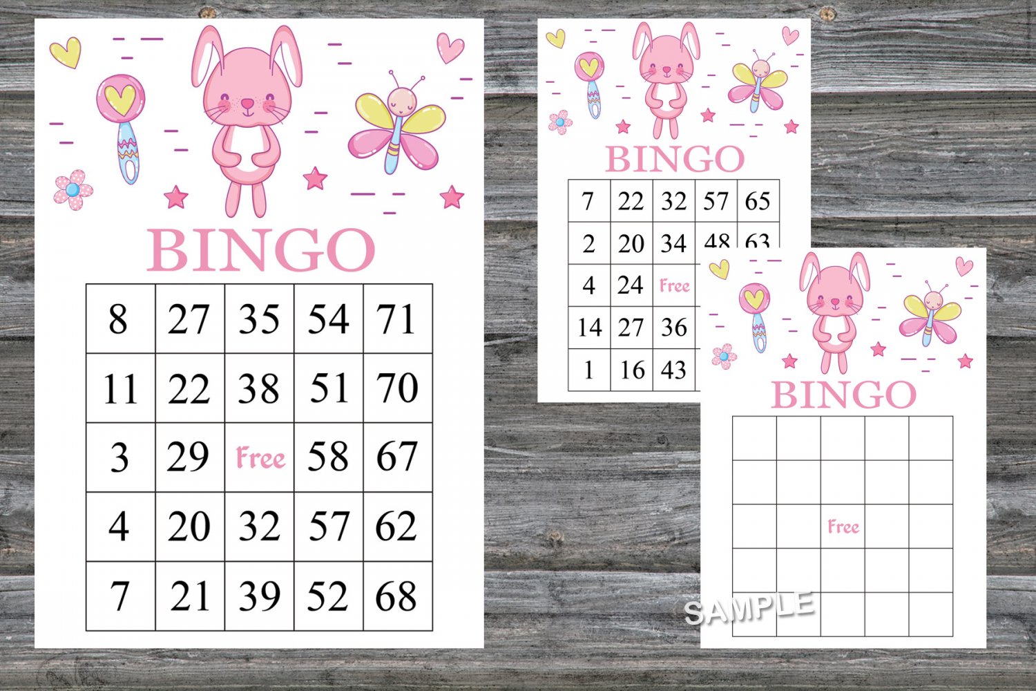 Pink rabbit bingo game,rabbit bingo,birthday bingo games,60 Printable ...