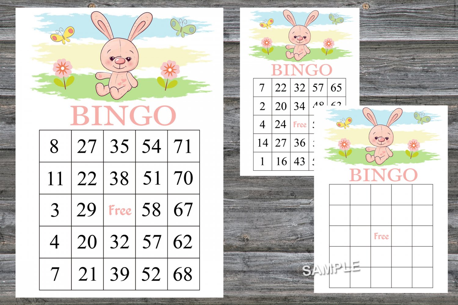 Cute rabbit bingo game,rabbit bingo,birthday bingo games,60 Printable ...