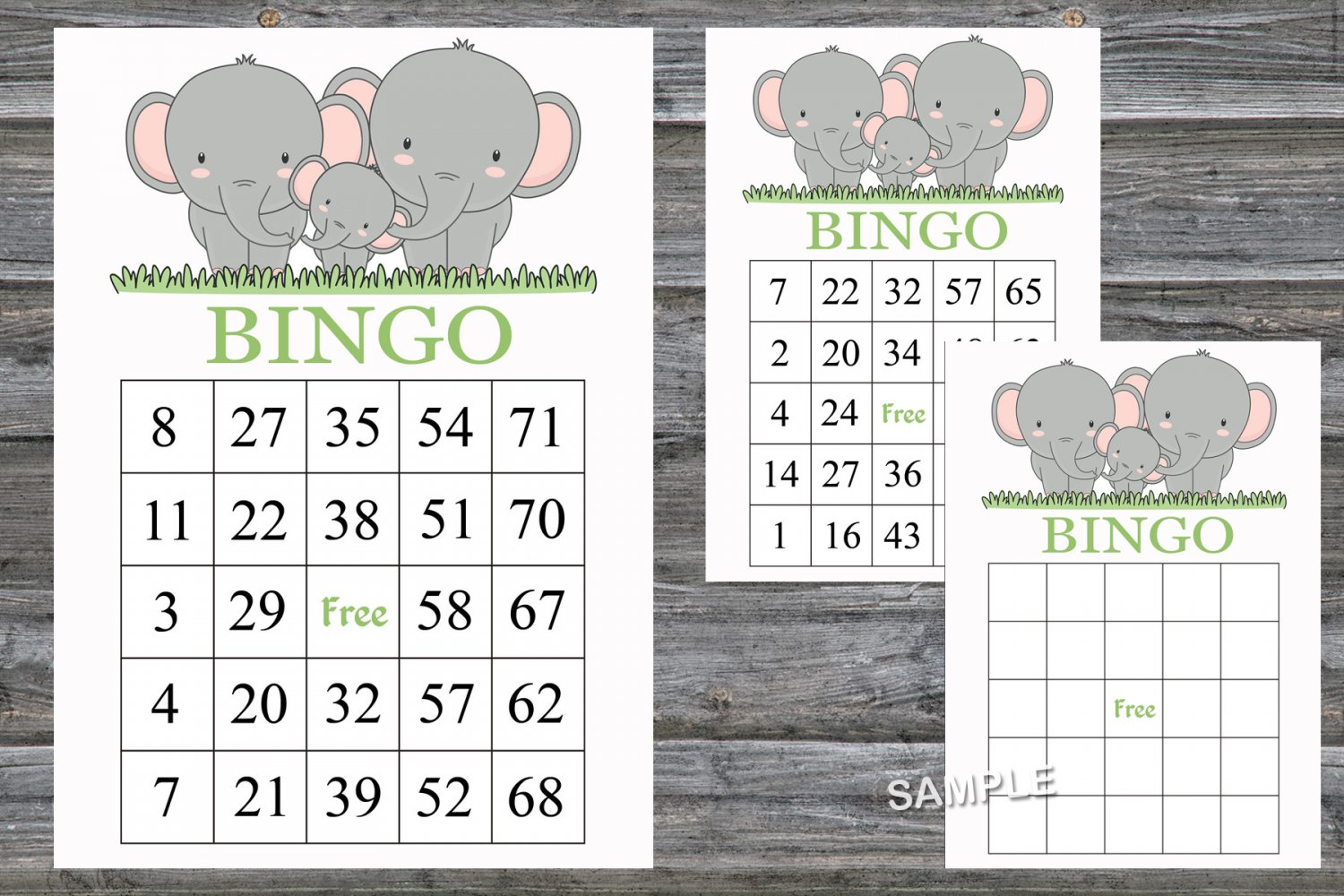 Elephants bingo game,birthday bingo games,60 Printable card,INSTANT ...