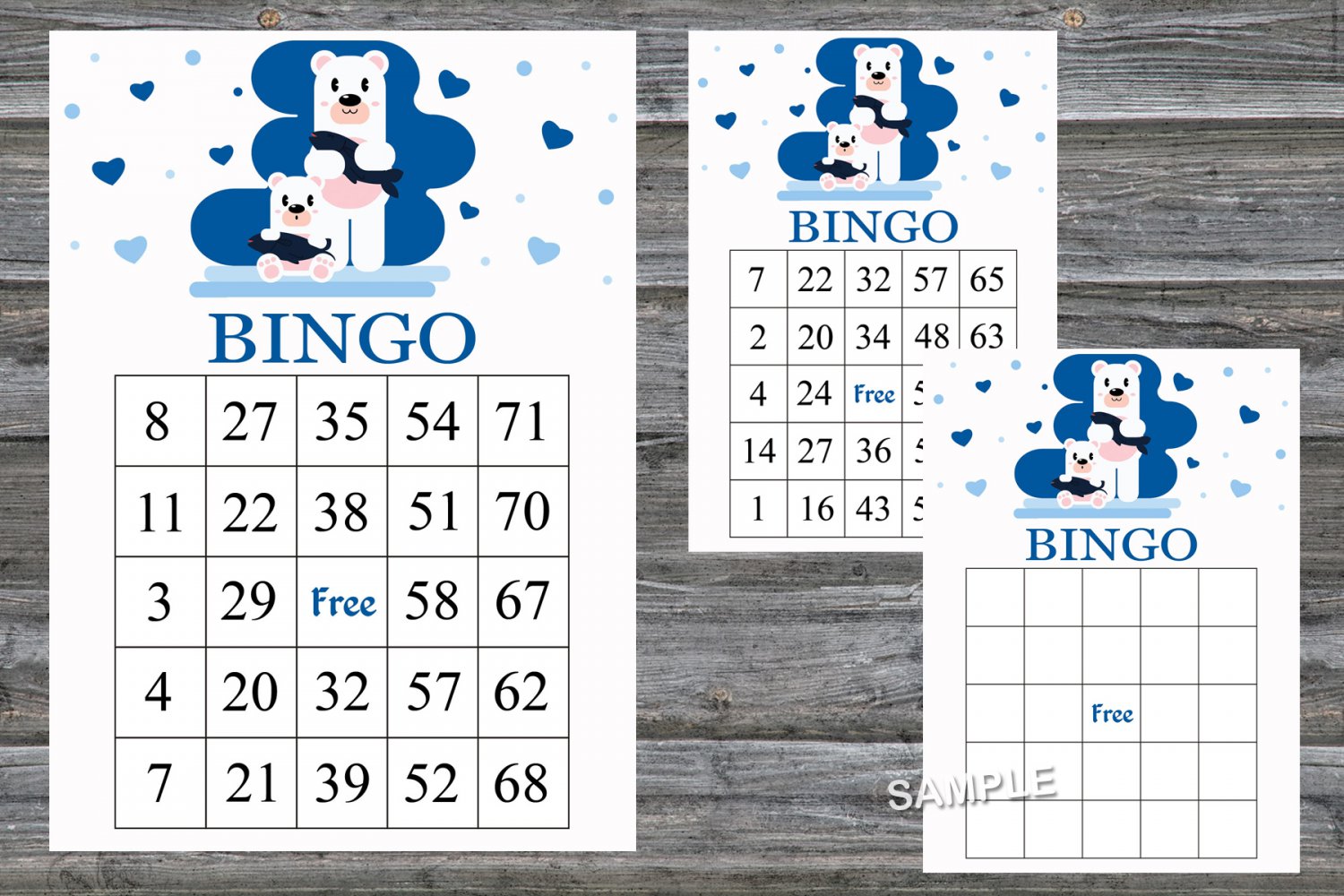 Polar bear bingo game,bear bingo,birthday bingo games,60 Printable card ...