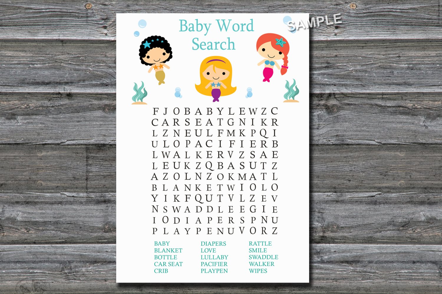 Mermaid Baby Shower Word Search Game,Mermaid Baby shower games,INSTANT ...