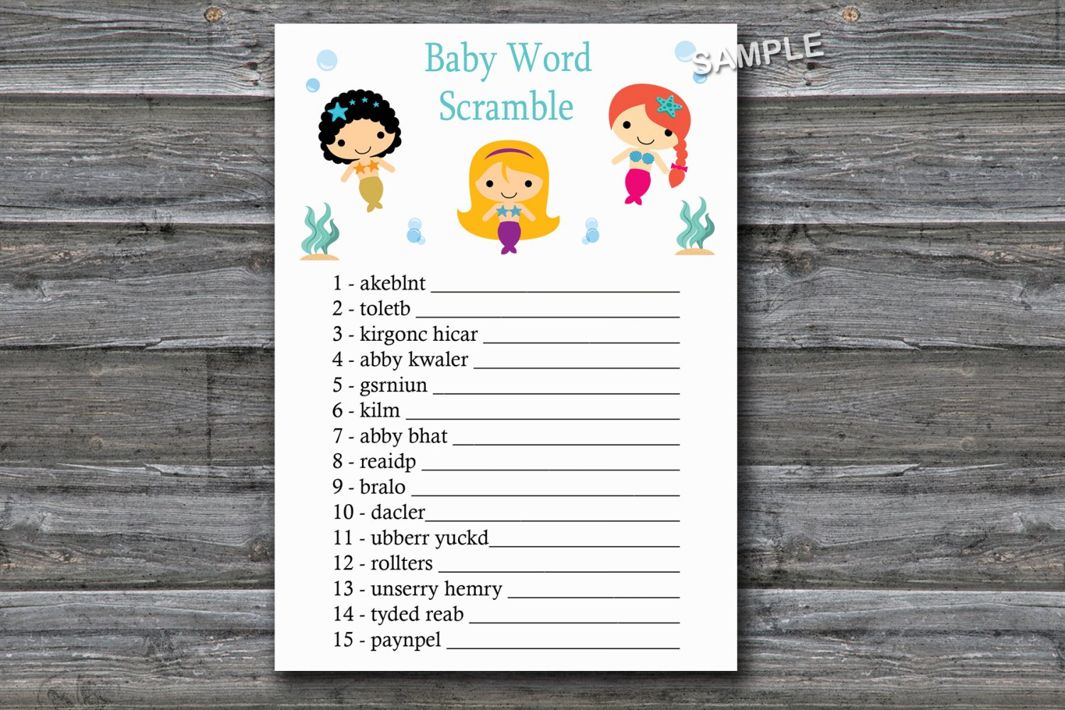 Mermaid Baby word scramble game,Mermaid Baby shower games,INSTANT ...