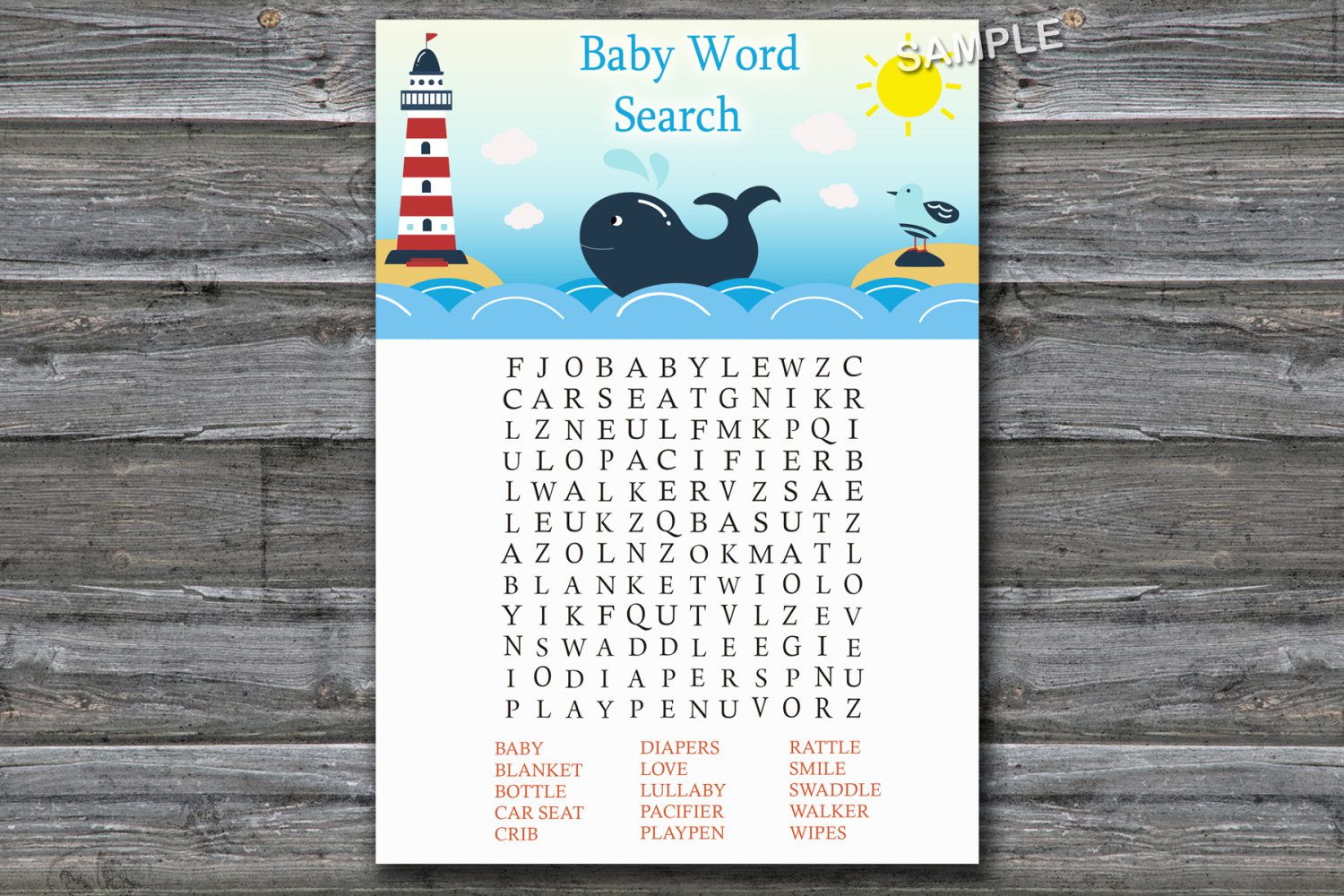 Whale Baby Shower Word Search Game,Whale Baby shower games,INSTANT ...