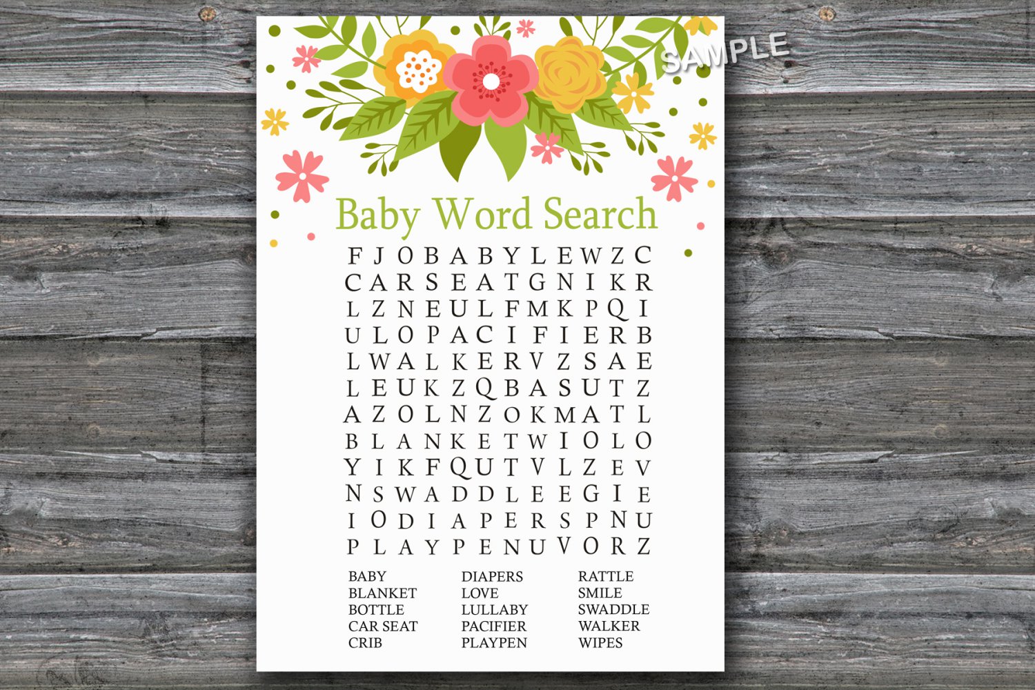 Florals Baby Shower Word Search Game,Flowers Baby shower games,INSTANT ...