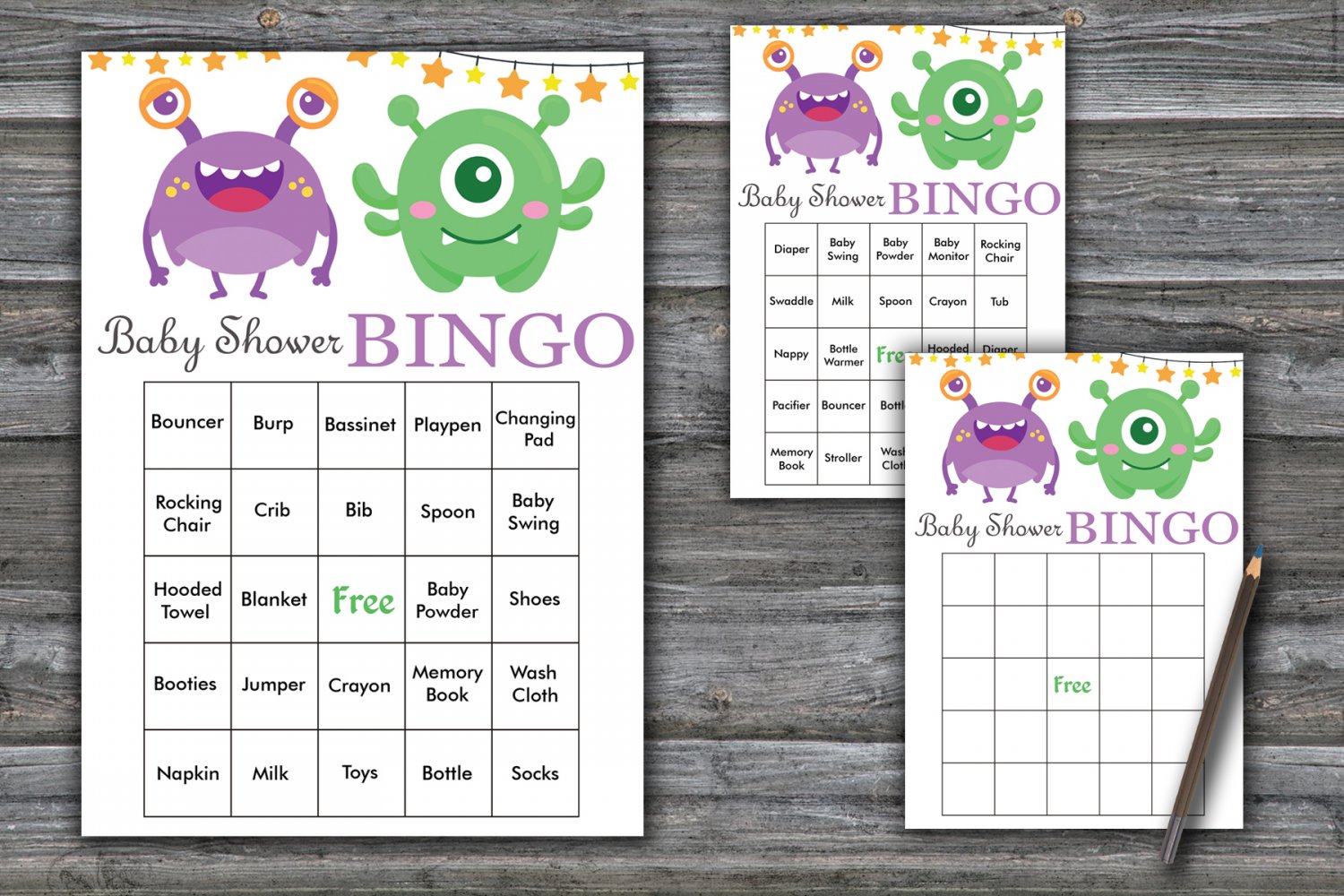 Monster baby shower bingo cards,Monster baby shower game ,60 Prefilled ...