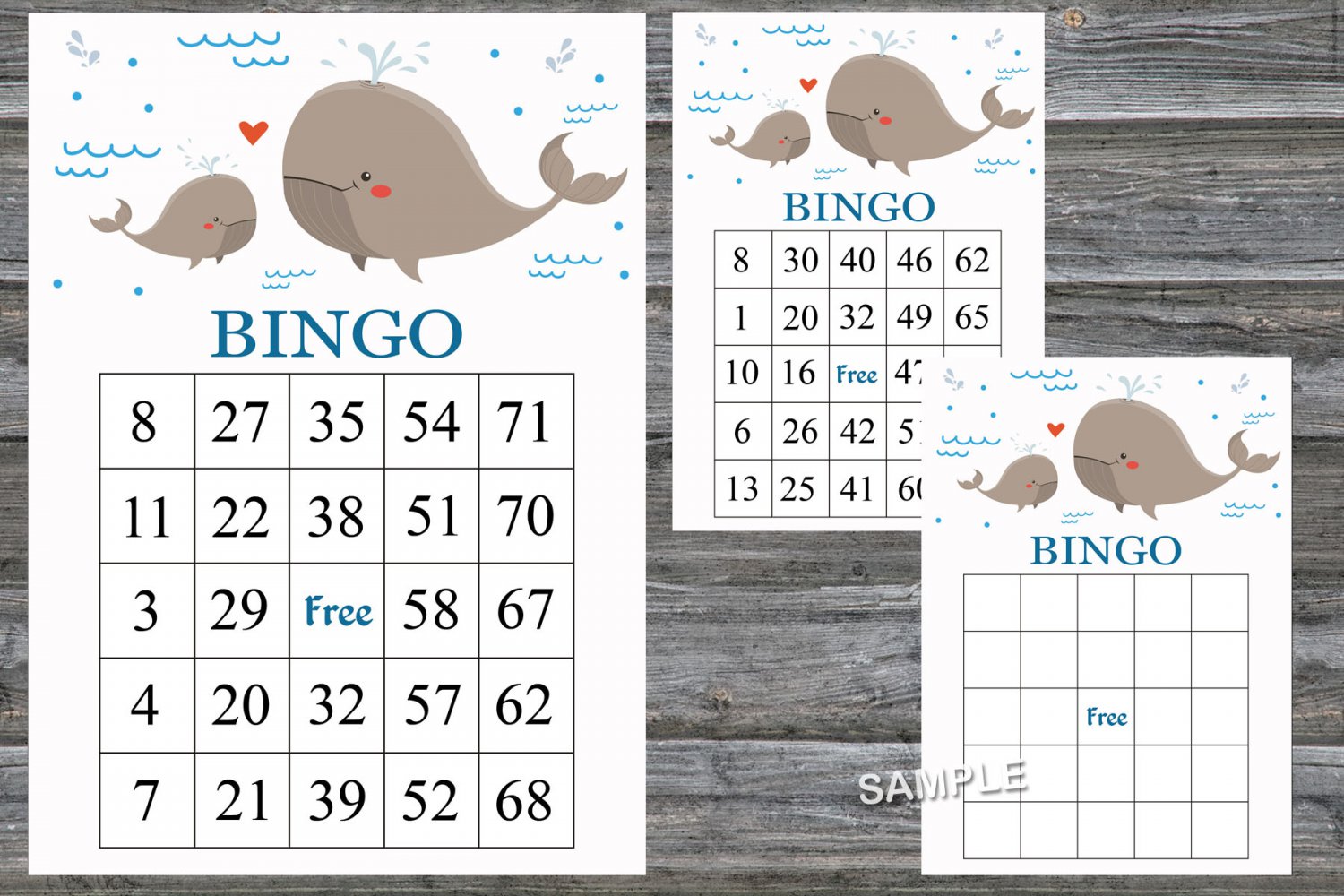 Whale bingo game,Whale bingo card,60 Printable card,INSTANT DOWNLOAD--205