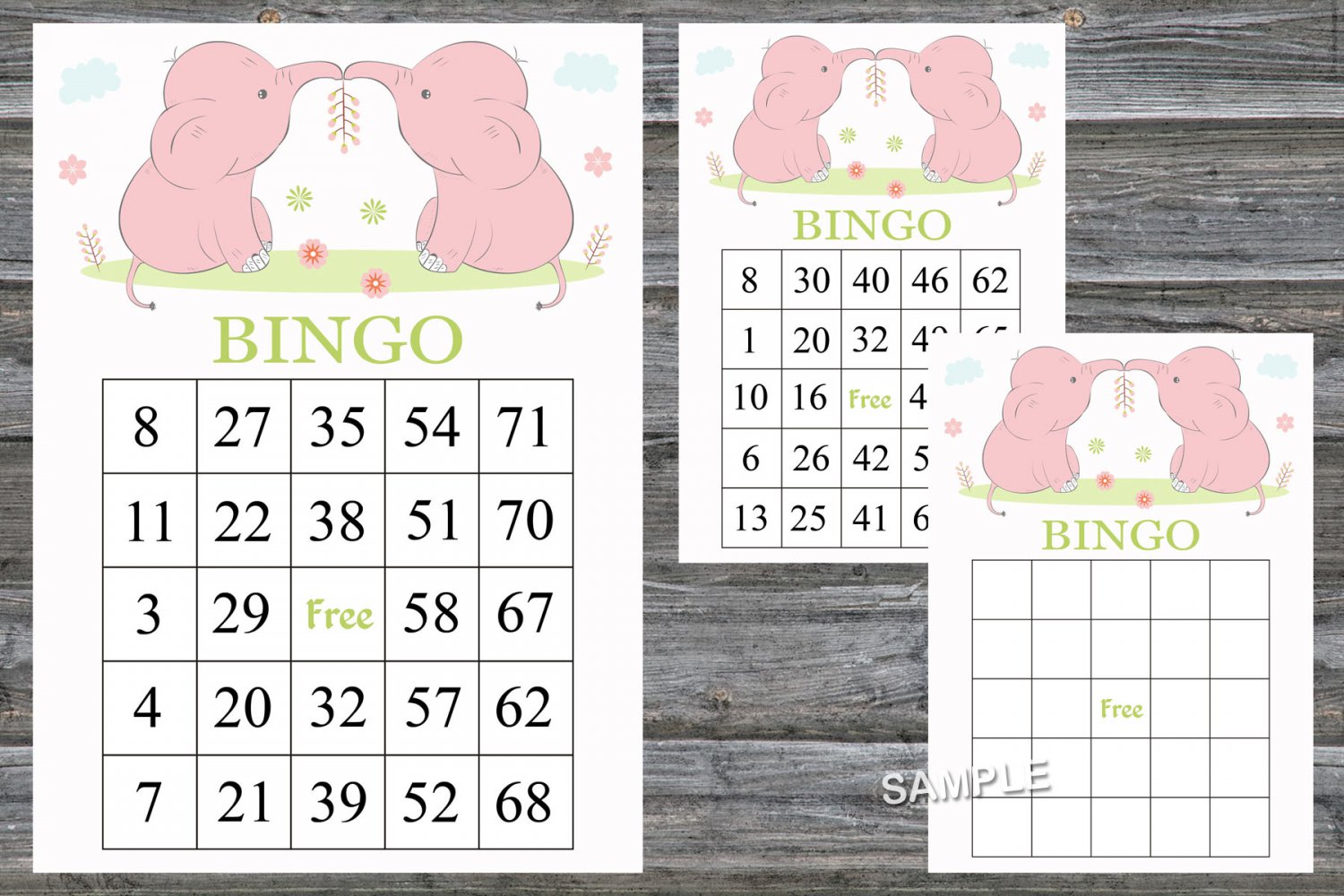 Pink Elephant bingo game,Elephant bingo card,60 Printable card,INSTANT ...