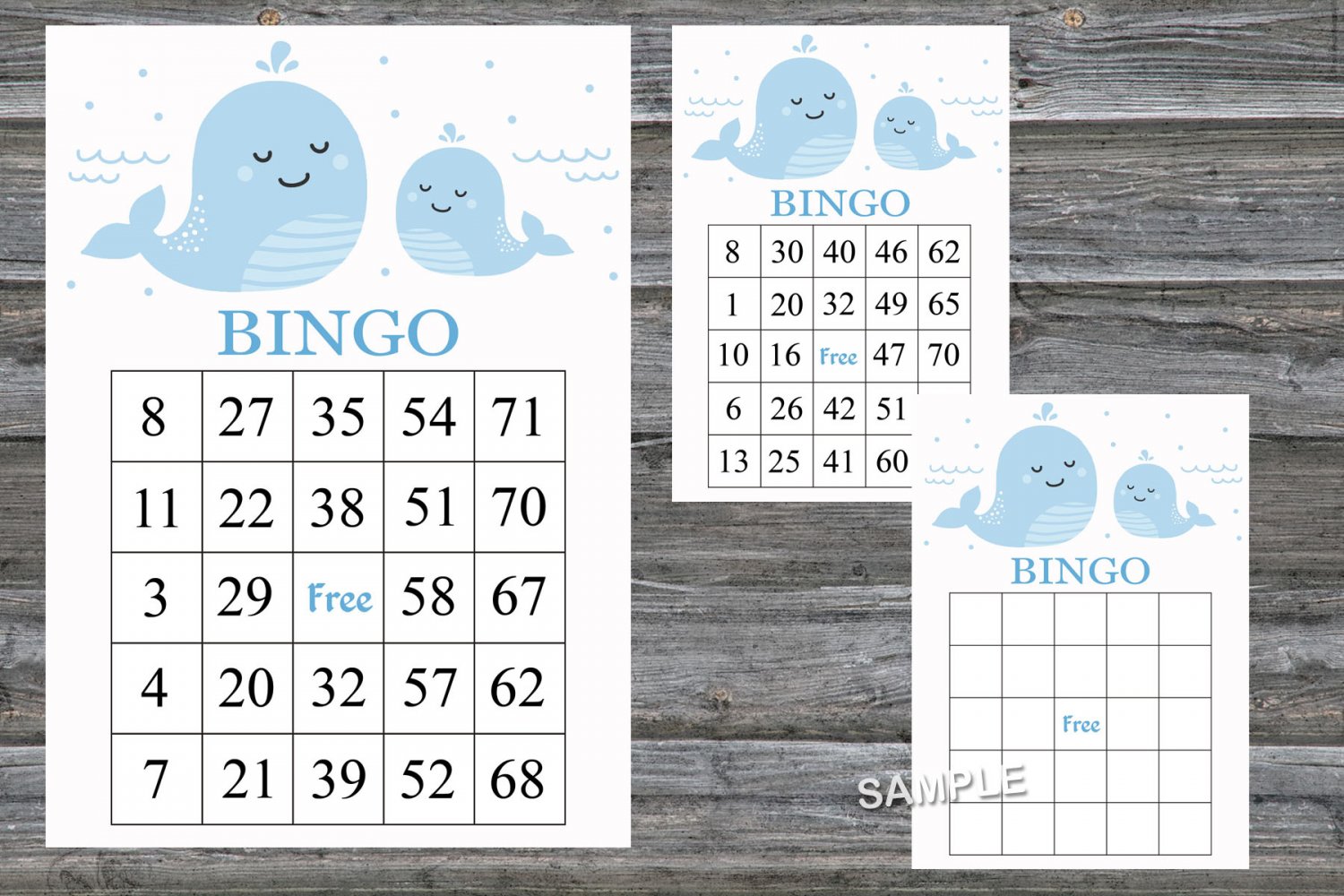Whale bingo game,Blue Whale bingo card,60 Printable card,INSTANT ...