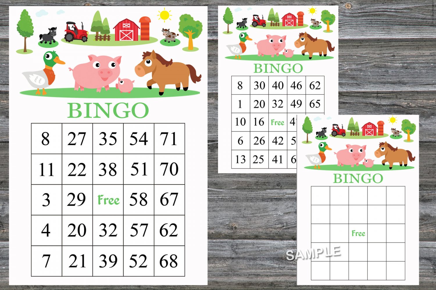 Barnyard bingo game,Farm animals bingo card,60 Printable card,INSTANT ...