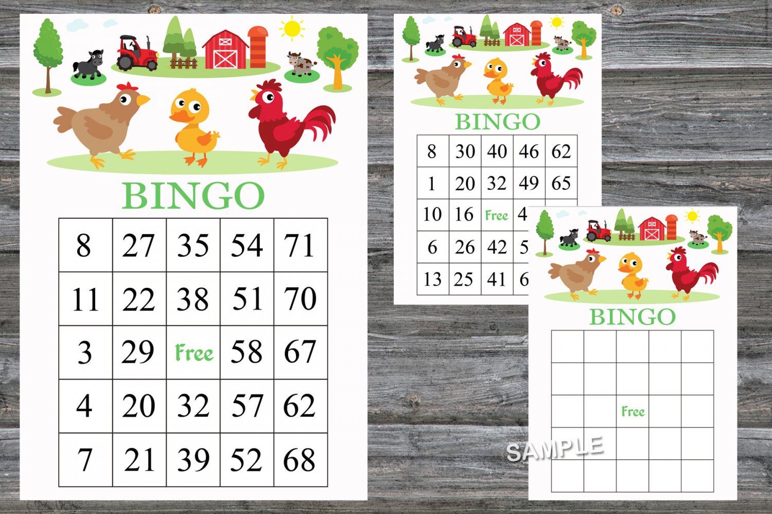 Farm animals bingo game,Farm animals bingo card,60 Printable card ...